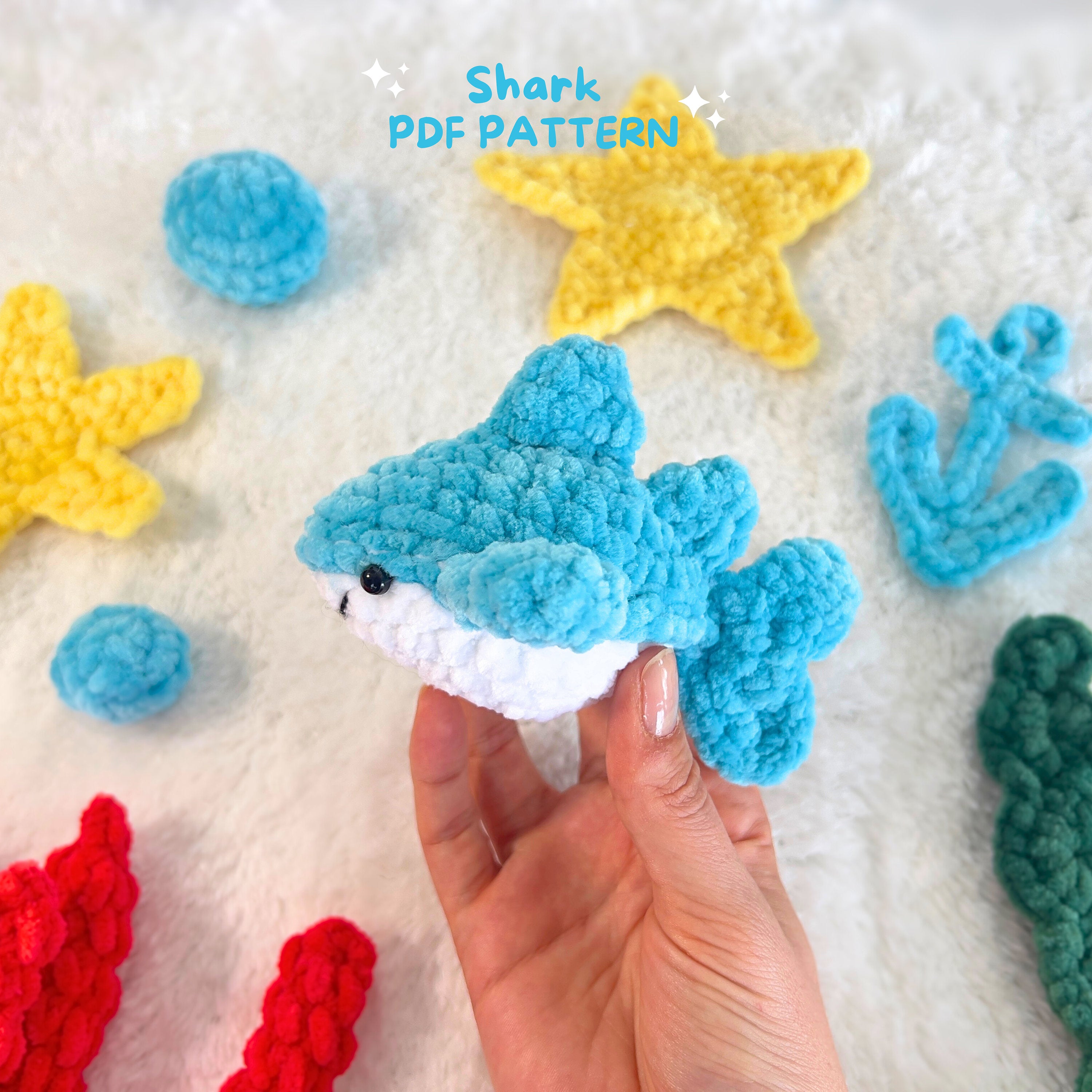 Shark crochet pattern, Sea animals pattern, Ocean toys pattern, shark ...